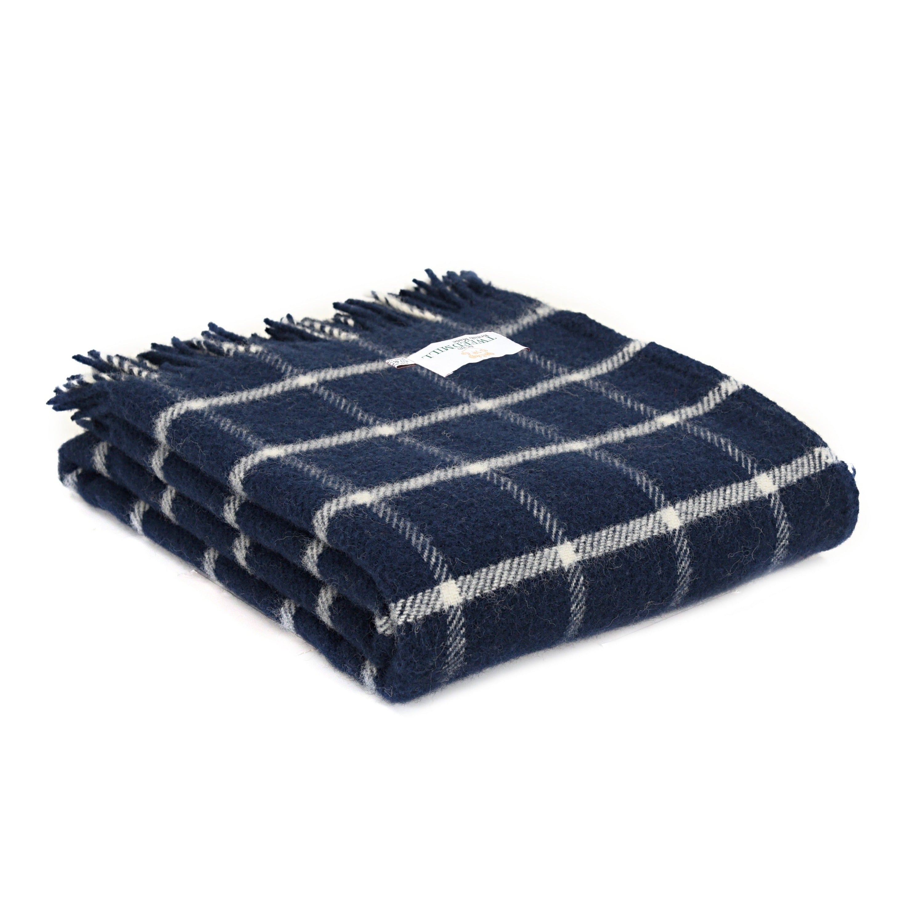 Navy Chequered Check Welsh Blanket by Tweedmill – Little Welsh Company