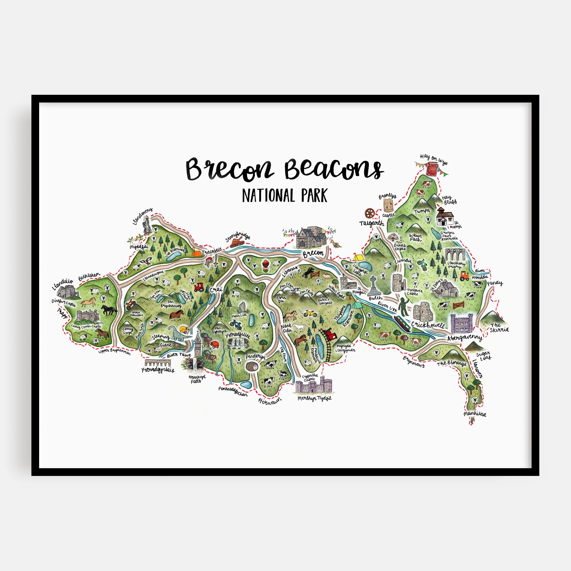 Brecon Beacons Map Welsh Art Print - English – Little Welsh Company