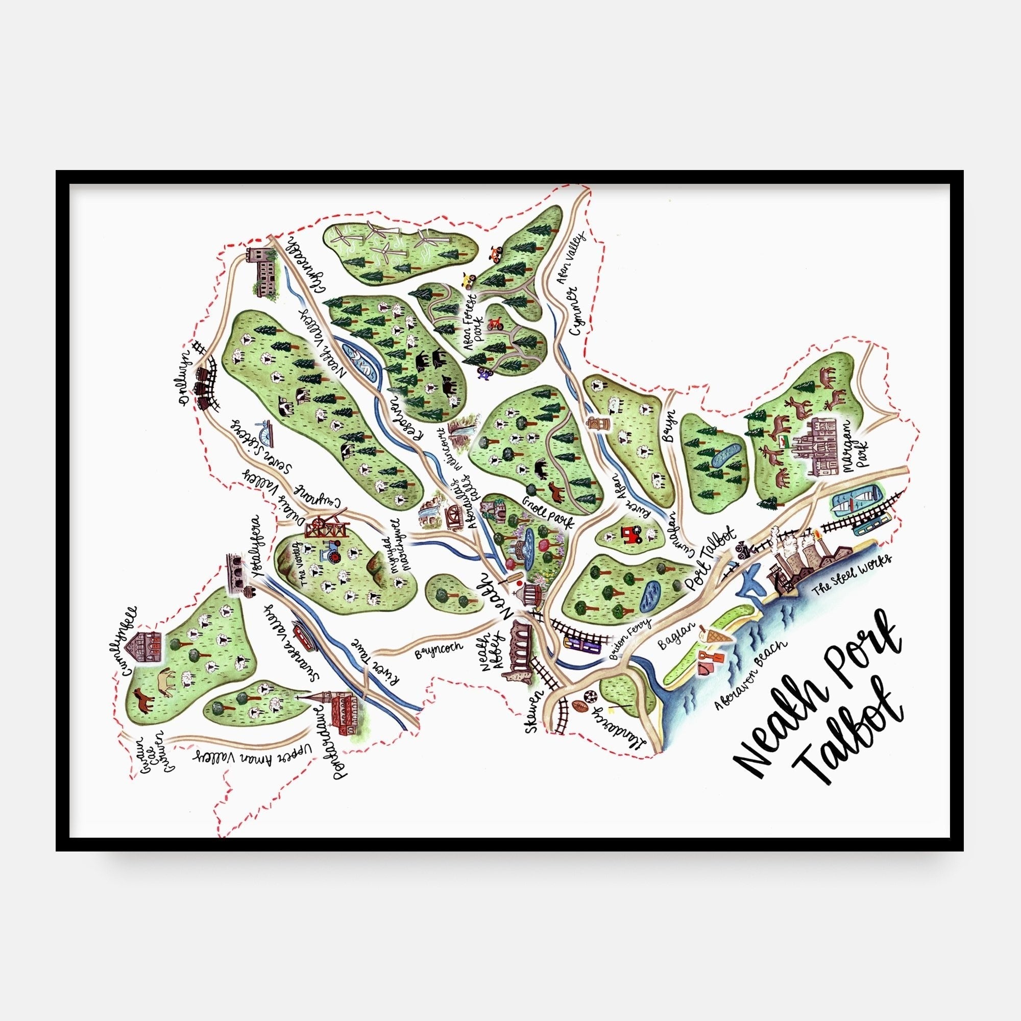 Neath Port Talbot Map Welsh Art Print - English – Little Welsh Company